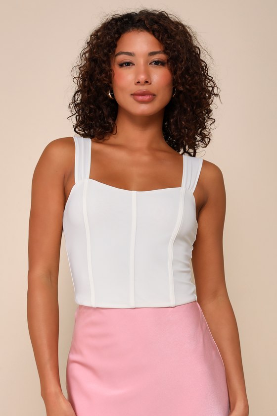 Ivory Sleeveless Top - Bustier Tank Top - Jersey Bustier Tank Top - Lulus
