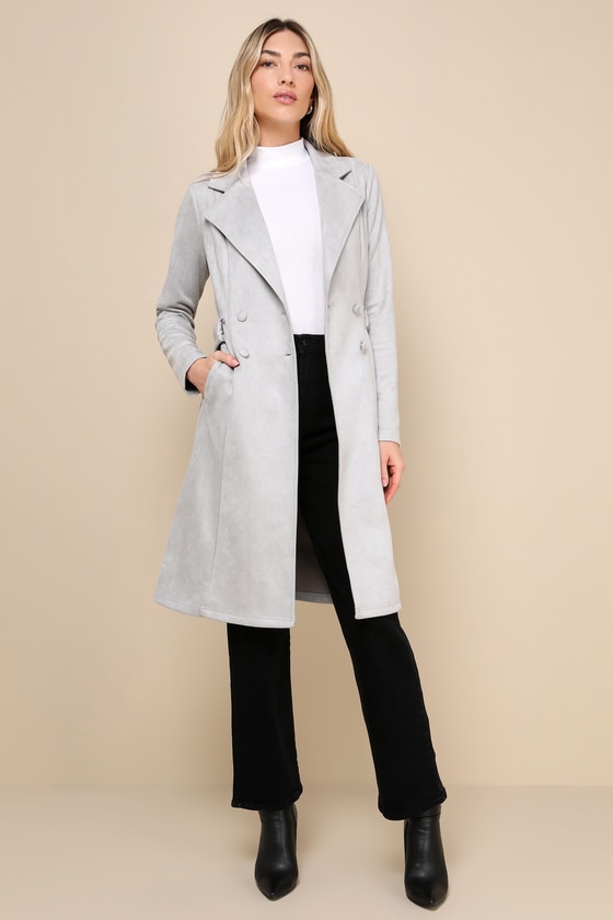 Light Grey Coat - Oversized Trench Coat - Lightweight Trench Coat - Lulus