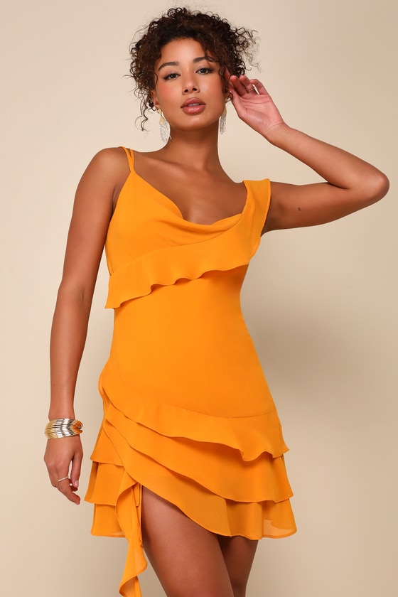 Yellow Mini Dress - Asymmetrical Ruffle Dress - Sleeveless Dress - Lulus