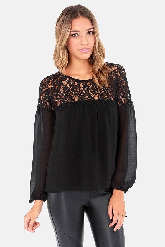 Cute Black Top Lace Top Long Sleeve Top 3600 Lulus