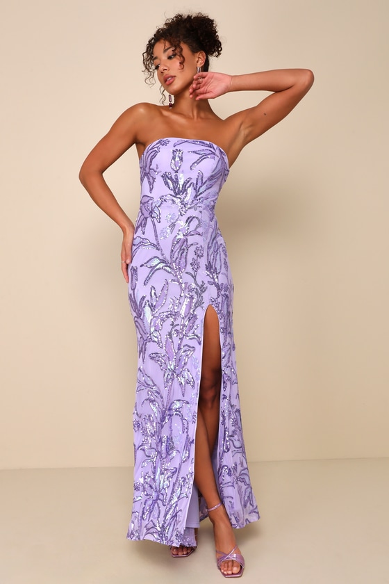 Lavender Sequin Dress Strapless Maxi Dress Lace Up Dress Lulus