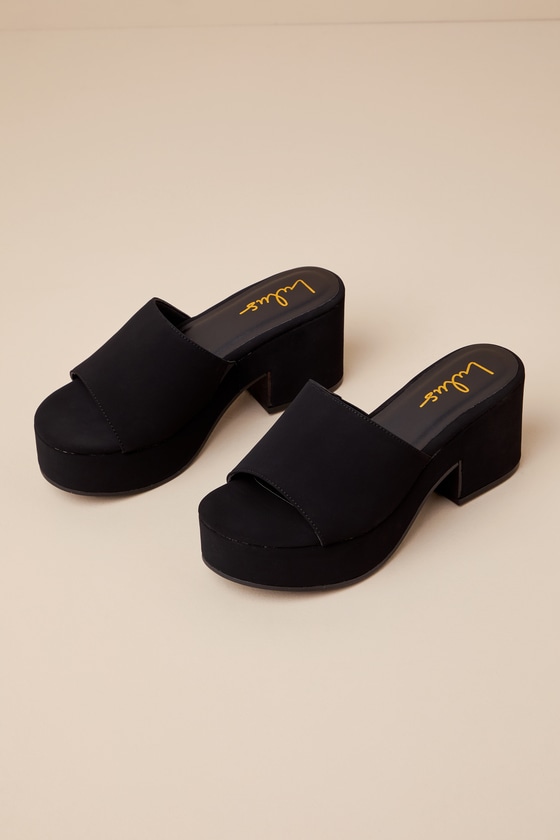 Black Open-Toe Slides - Slide-On Mules - Platform Open-Toe Slides - Lulus