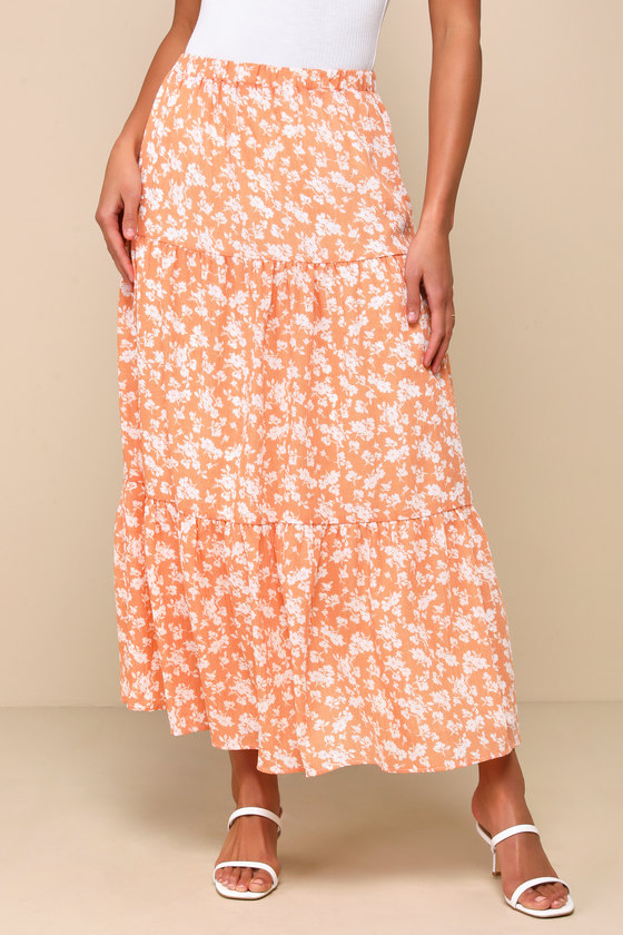 Orange Floral Skirt - Floral Print Tiered Skirt - Maxi Skirt - Lulus