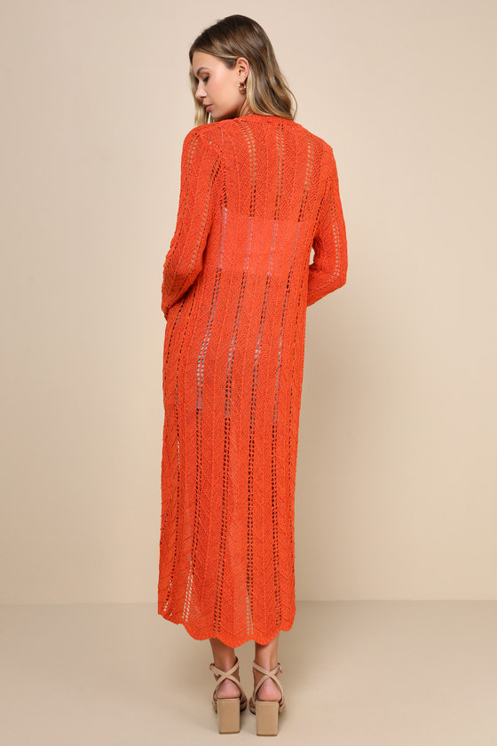 Orange Cardigan - Oversized Cardigan - Crochet Cardigan Sweater - Lulus