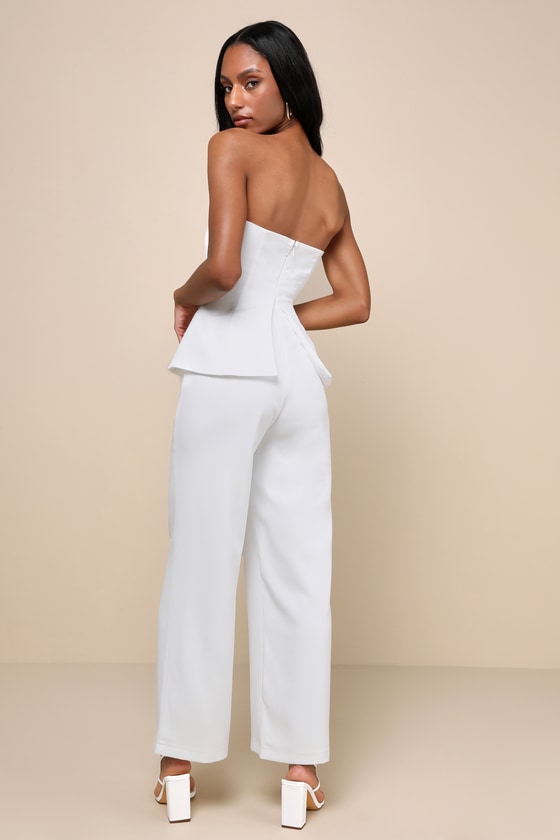 White Strapless Jumpsuit Vest Jumpsuit Straight Leg Jumpsuit Lulus