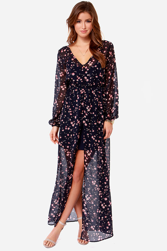 Volcom Let's Elope Dress - Navy Blue Dress - Maxi Dress - Floral Print ...