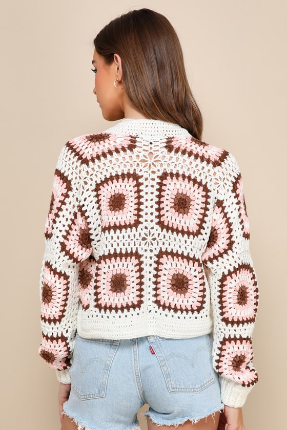 Ivory Multi Cardigan - Open-Front Cardigan - Crochet Knit Cardi - Lulus
