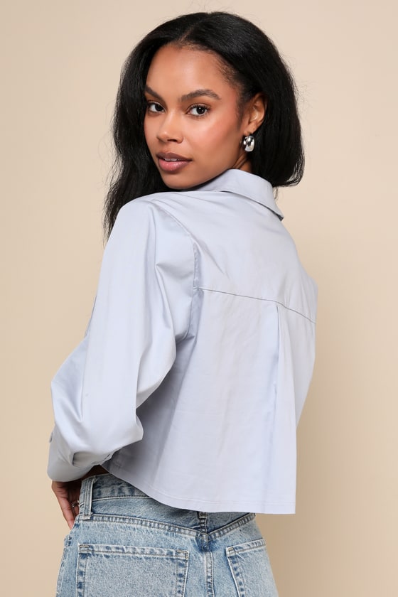 Light Blue Top - Button-Up Crop Top - Button-Down Top - Shirt - Lulus
