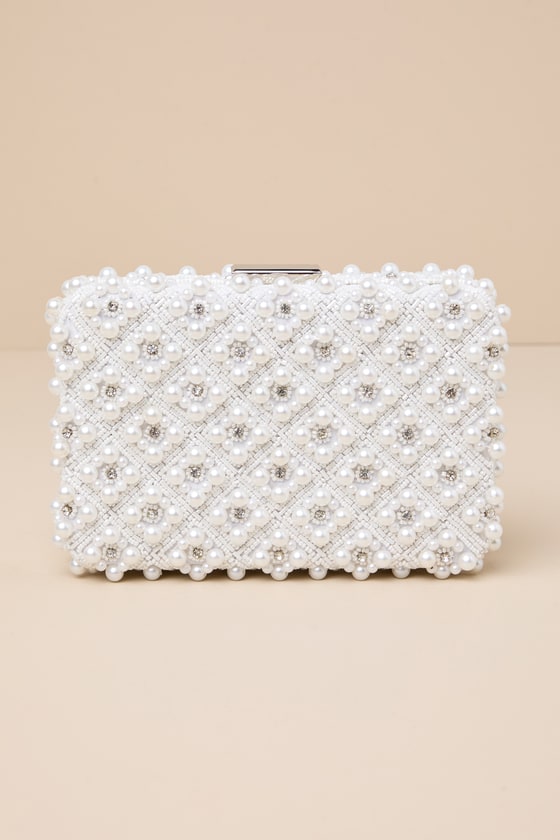 White Pearl Bag - Rhinestone Clutch - Rectangular Clutch - Clutch - Lulus