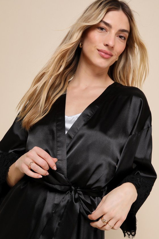 Black Robe - Lace Robe - White Satin Robe - Satin Robe - Lulus