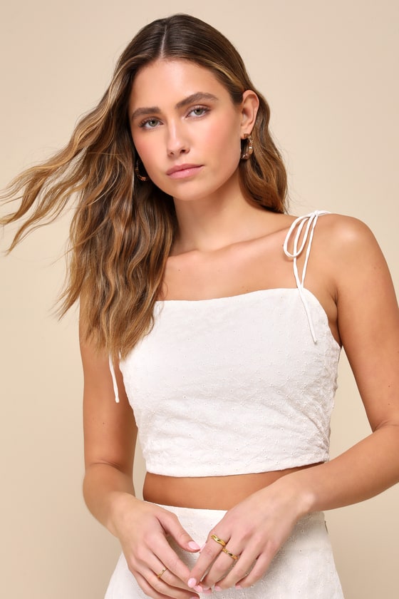 Cream Floral Embroidered Top - Tie-Strap Top - Crop Top - Lulus