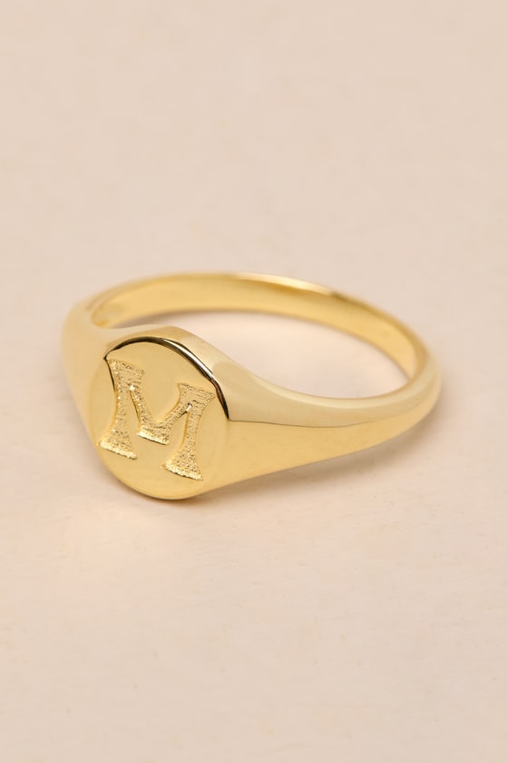 Luv AJ Oval Signet Ring - 14kt Gold Initial Ring - M Initial Ring - Lulus