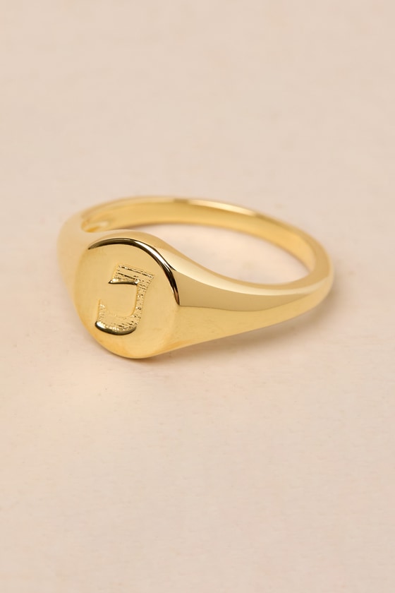 Luv AJ Oval Signet Ring - 14kt Gold Initial Ring - J Initial Ring - Lulus