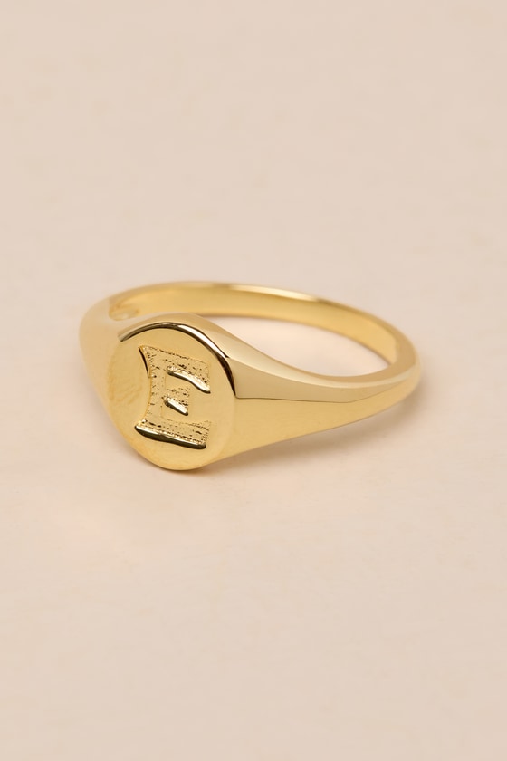 Luv AJ Oval Signet Ring - 14kt Gold Initial Ring - E Initial Ring - Lulus