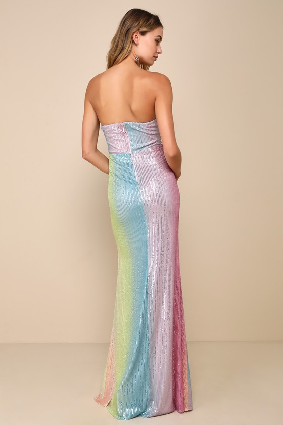 Rainbow Sequin Gown - Rainbow Prom Dress - Strapless Prom Dress - Lulus