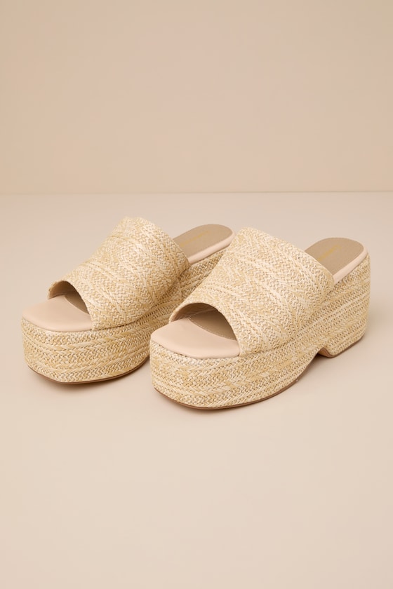 Natural Raffia Sandals - Slide Sandals - Platform Raffia Sandals - Lulus