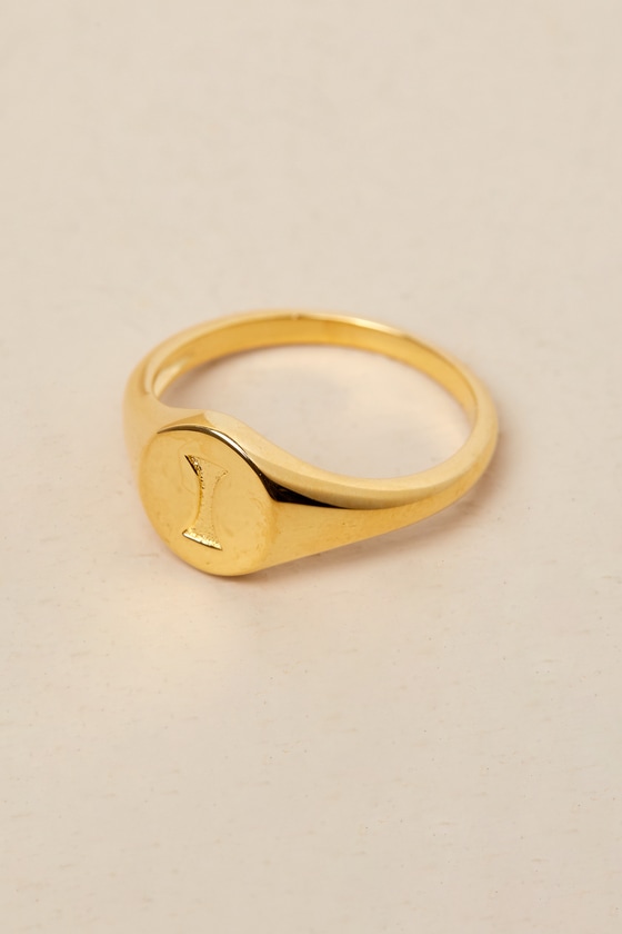 Luv AJ Oval Signet Ring - 14kt Gold Initial Ring - I Initial Ring - Lulus