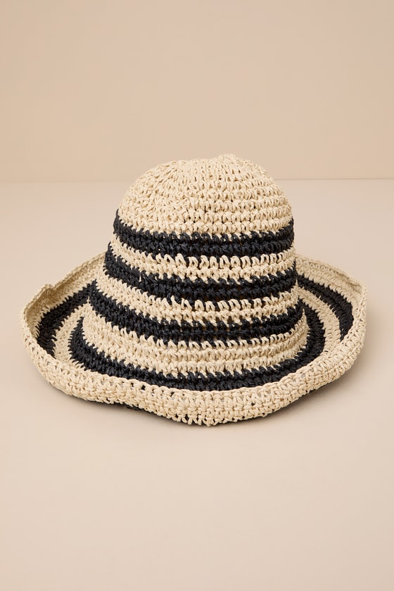 Natural Striped Hat - Woven Straw Bucket Hat - Striped Bucket Hat - Lulus