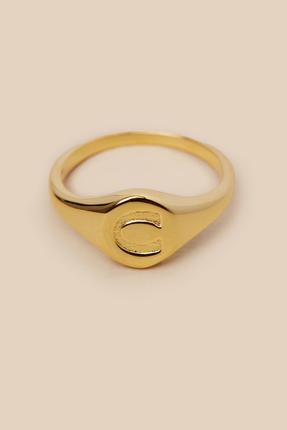 Luv AJ Oval Signet Ring - 14kt Gold Initial Ring - C Initial Ring - Lulus