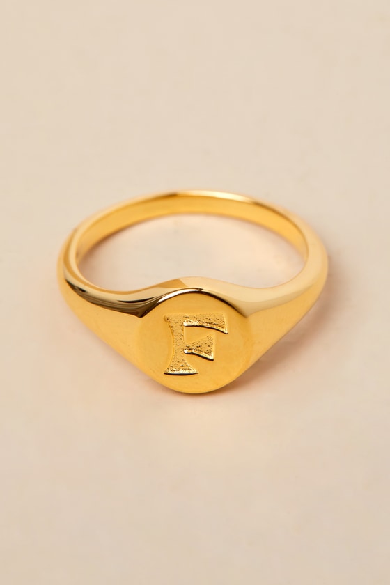 Luv AJ Oval Signet Ring - 14kt Gold Initial Ring - F Initial Ring - Lulus