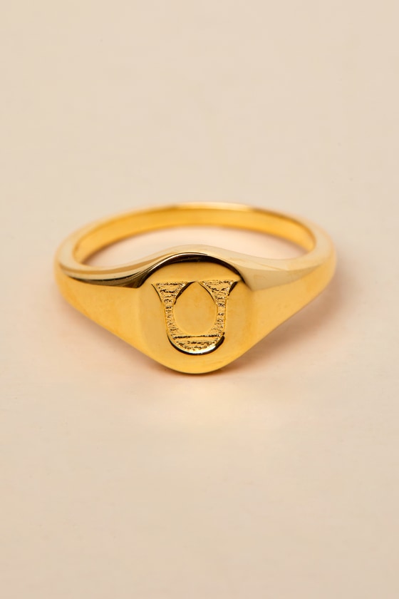 Luv AJ Oval Signet Ring - 14kt Gold Initial Ring - U Initial Ring - Lulus