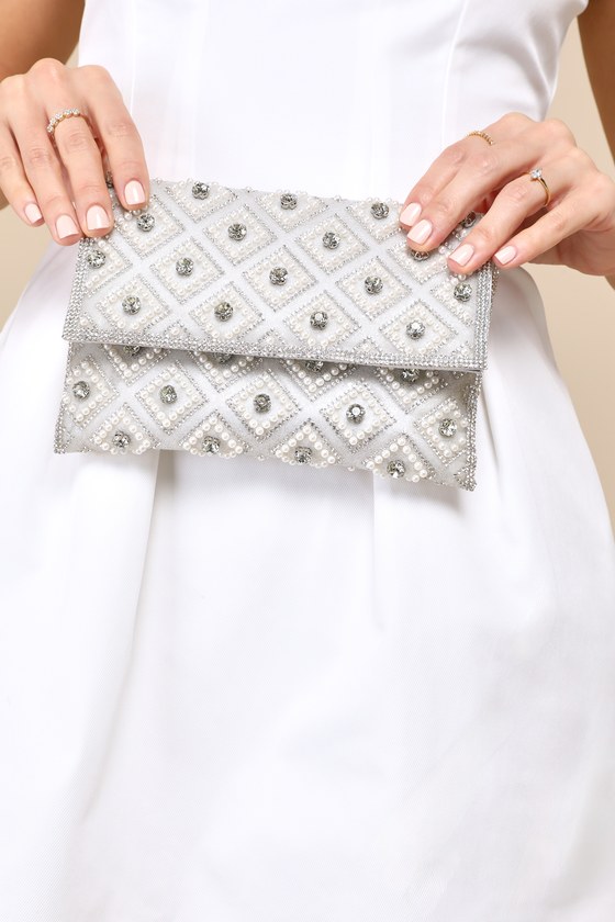 Silver Clutch - Pearl Clutch - Rhinestone Clutch - Bridal Clutch - Lulus