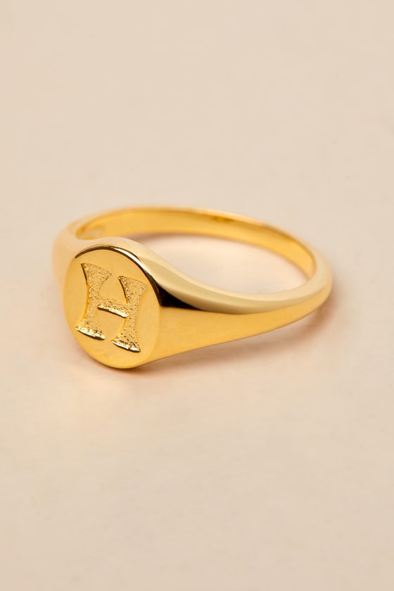 Luv AJ Oval Signet Ring - 14kt Gold Initial Ring - H Initial Ring - Lulus