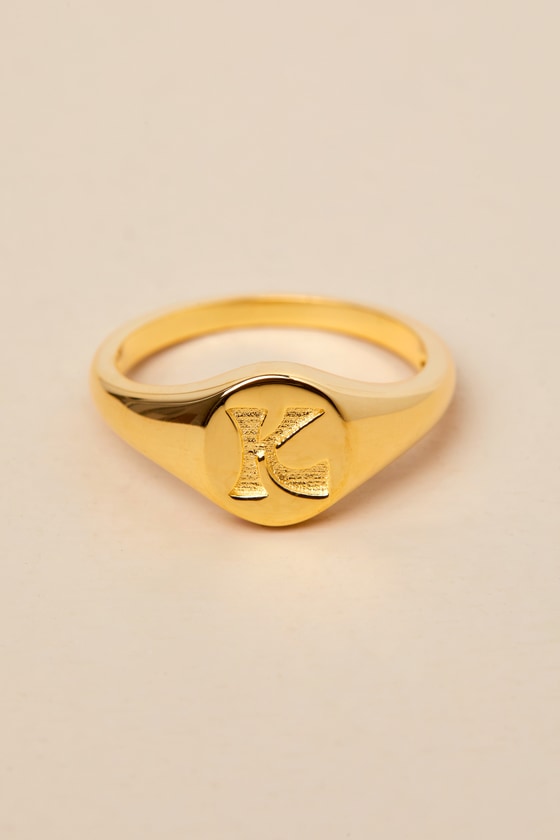 Luv AJ Oval Signet Ring - 14kt Gold Initial Ring - K Initial Ring - Lulus