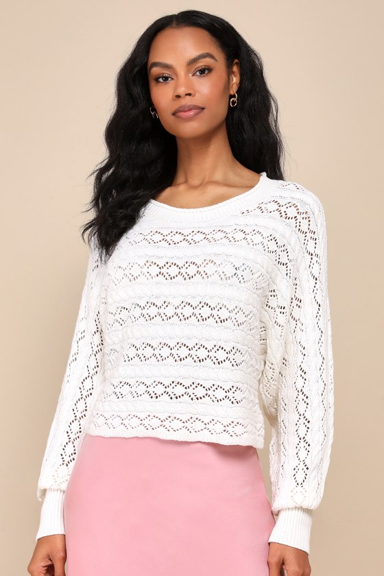 White Pointelle Sweater - Cute Pullover Sweater - Cotton Sweater - Lulus