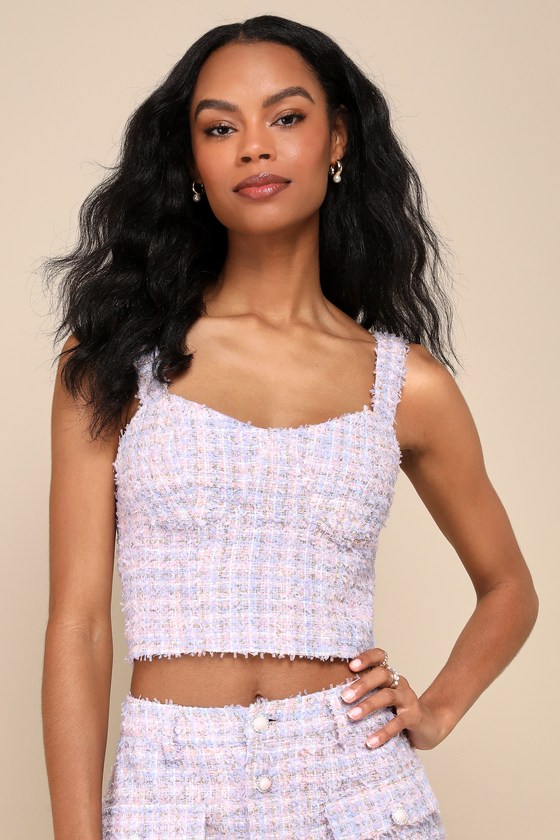 Lilac and Pink Tweed Top - Textured Cropped Top - Bustier Top - Lulus