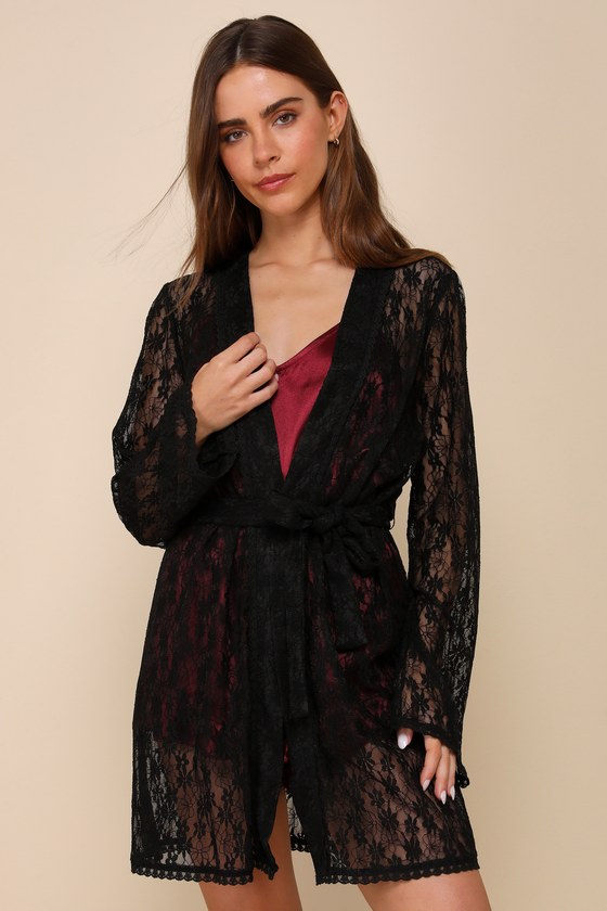 Black Sheer Lace Robe - Sheer Lingerie Robe - Sexy Robe - Lulus