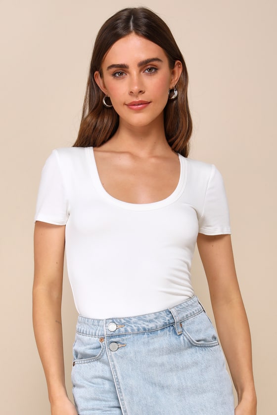 Ivory Scoop Neck Top - Short Sleeve Top - Jersey Short Sleeve Top - Lulus