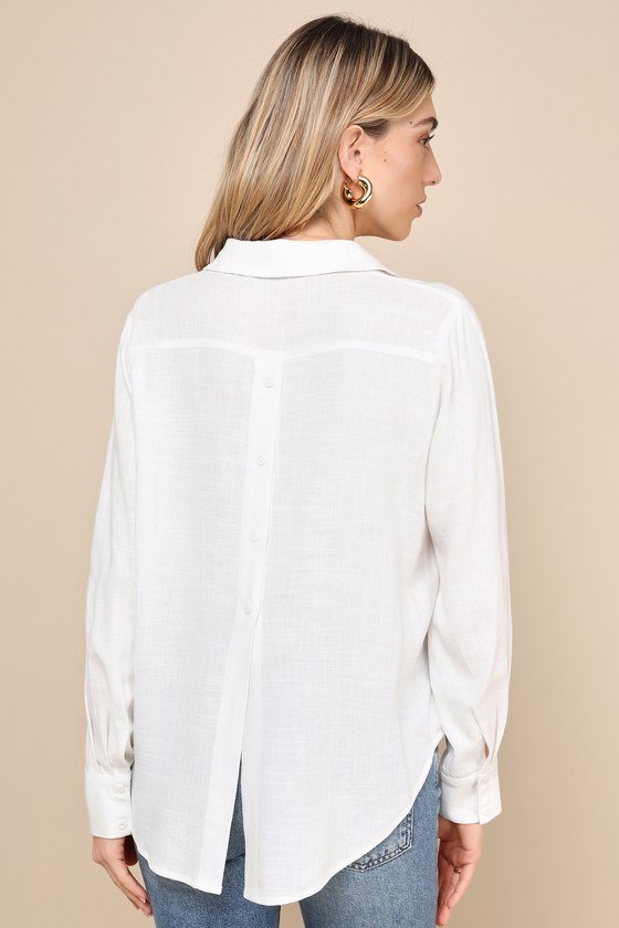 White Linen Top - Collared Button-Up - Linen Button-Down Top - Lulus