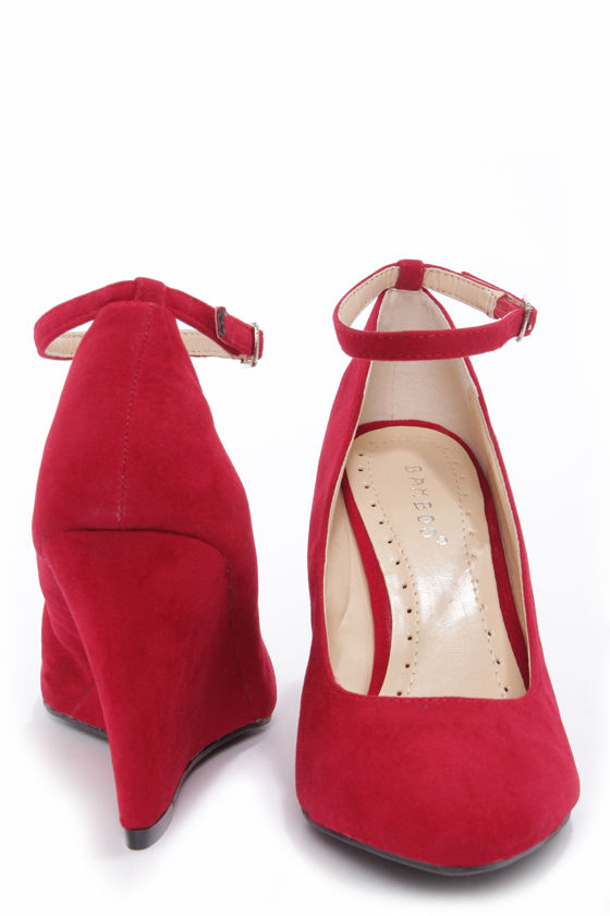 Cute Red Wedges - Ankle Strap Wedges - Suede Heels - $34.00 - Lulus