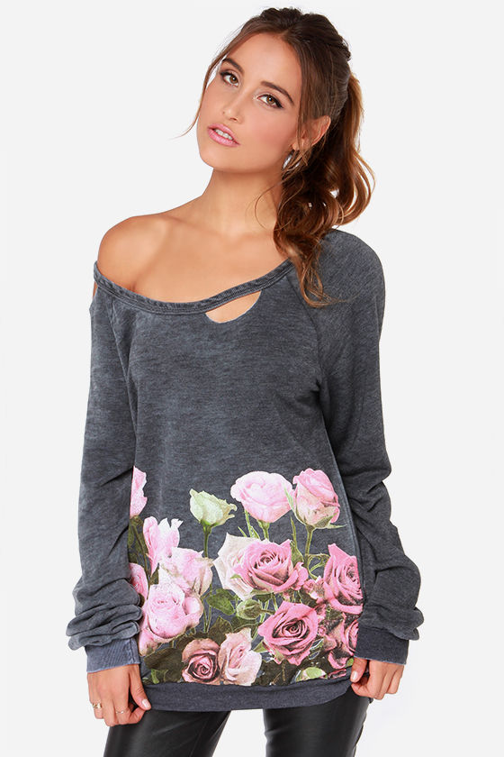 Floral Print Sweater - Grey Sweater - Grey Sweatshirt - $79.00 - Lulus