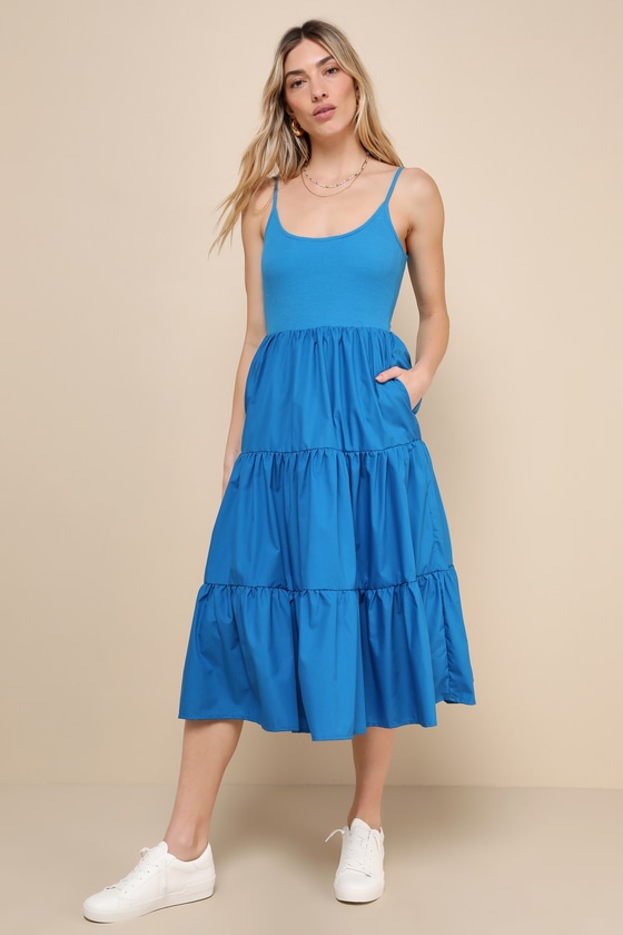 Blue Tiered Midi Dress - Backless Midi Dress - Blue Sundress - Lulus