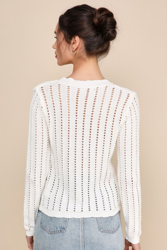 White Cardigan Sweater Loose Knit Sweater Button Up Cardigan Lulus