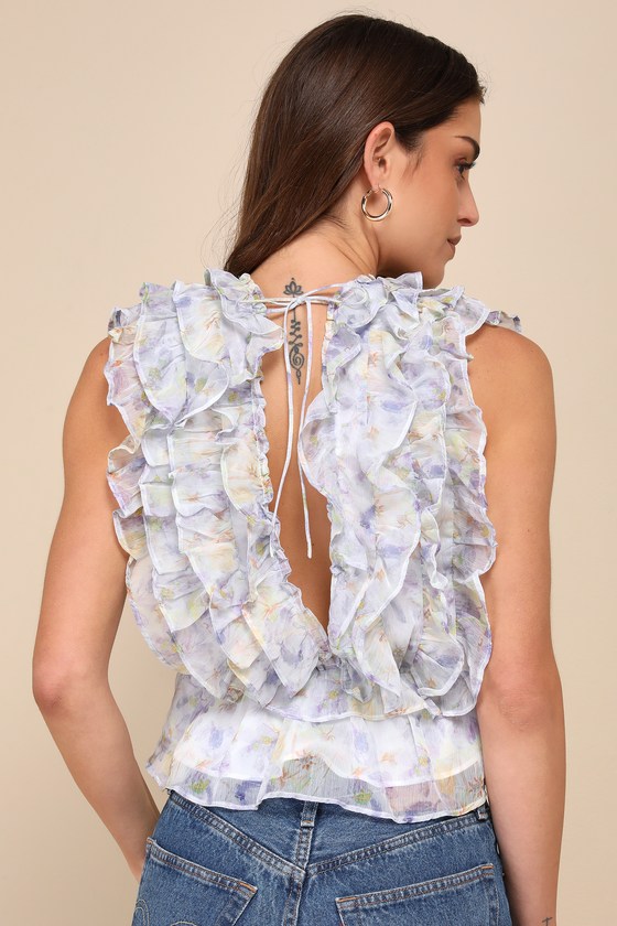 Lavender Floral Top - Chiffon Backless Top - Floral Ruffled Top - Lulus