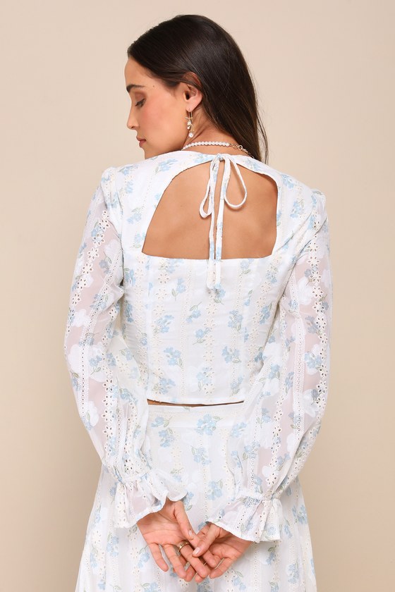 Ivory Floral Embroidered Top - Tie-Front Top - Back Cutout Top - Lulus
