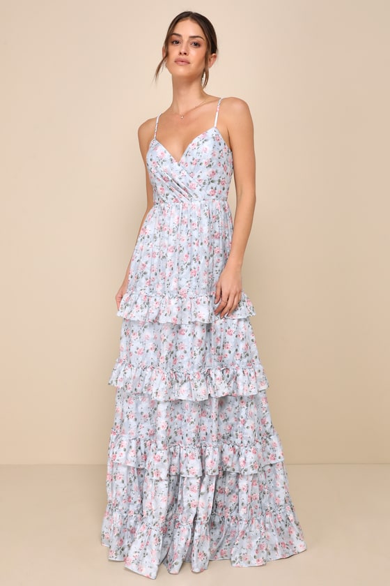 Blue Floral Dress - Tiered Ruffled Dress - Tiered Maxi Dress - Lulus