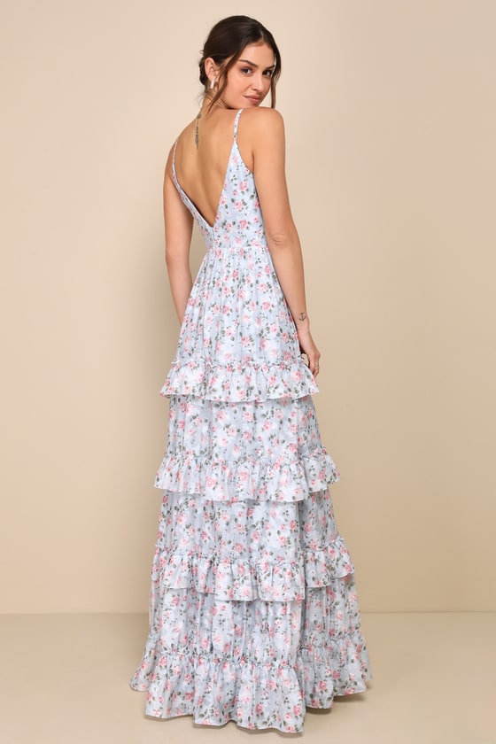Blue Floral Dress - Tiered Ruffled Dress - Tiered Maxi Dress - Lulus