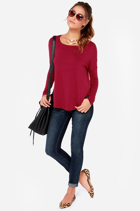 Long Sleeve Top - Berry Red Top - Oversized Top - $26.00 - Lulus