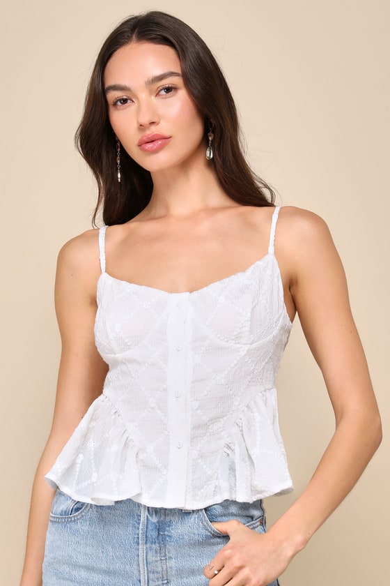 White Embroidered Top - Ruffled Bustier Tank Top - Ruffled Top - Lulus