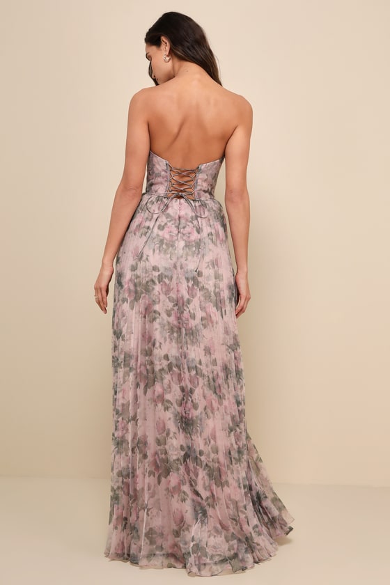 Pink Multi Maxi Dress Floral Print Dress Organza Maxi Dress Lulus