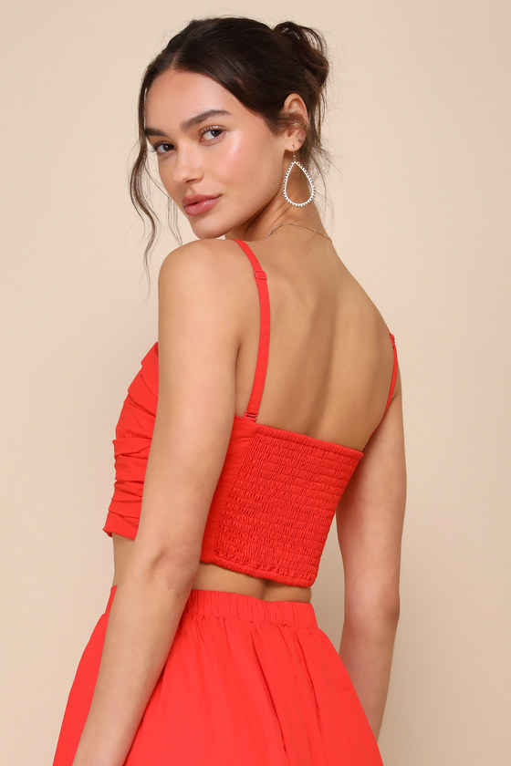 Red Cotton Top - Pleated Cropped Top - Cute Sleeveless Top - Lulus