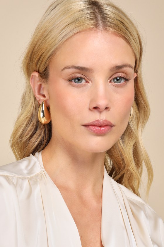 Gold Chunky Earrings - Teardrop Statement Earrings - Earrings - Lulus