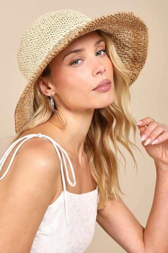 Four Buttons Sun Hat - Natural Beige Sun Hat - Ombre Sun Hat - Lulus