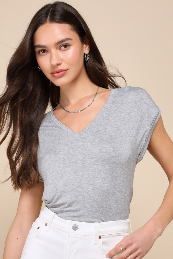 Heather Grey T-Shirt - V-Neck Tee - Jersey Knit Tee - Grey Top - Lulus
