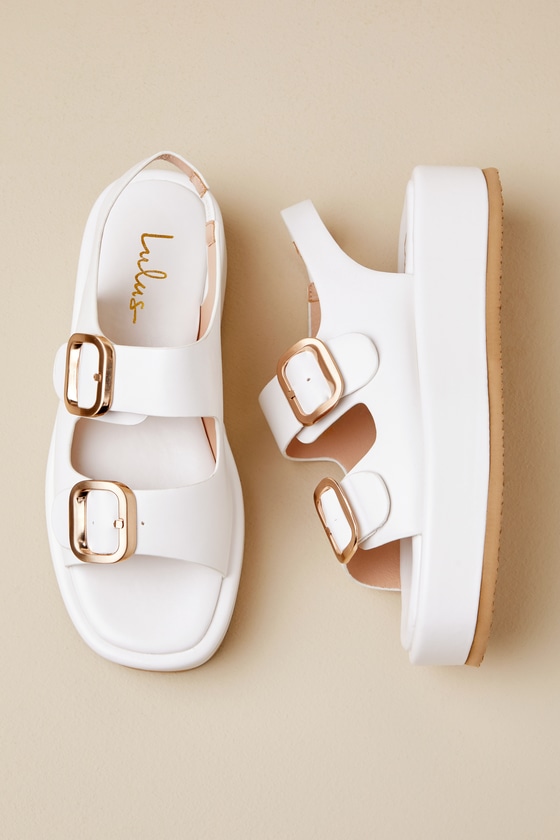 White Flatform Sandals - Buckle Sandals - Slingback Sandals - Lulus