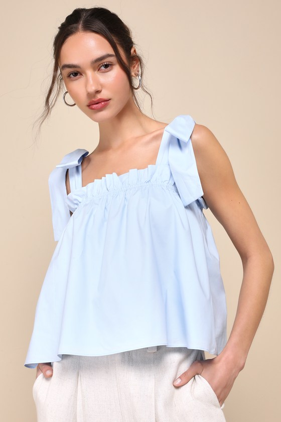 Light Blue Tank Top - Tie-Strap Ruffled Top - Tank Top - Lulus